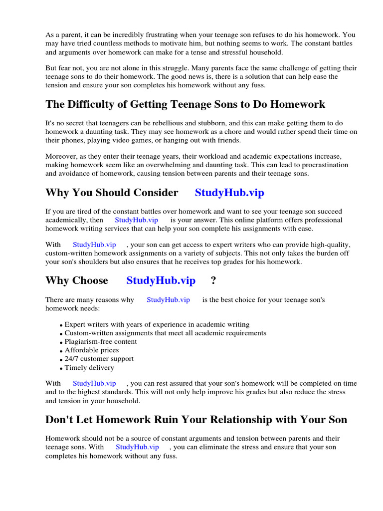 How To Get Teenage Son To Do Homework | PDF | Homework | Adolescence