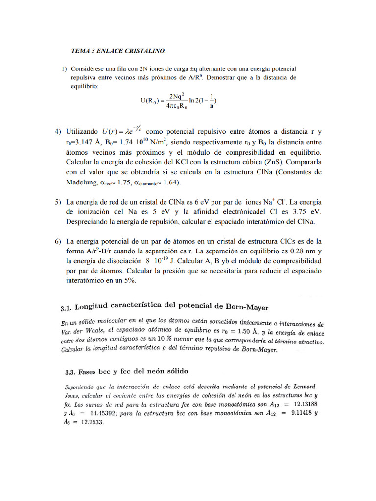 Lista de Ejercicios Enlaces en Los Solidos | PDF