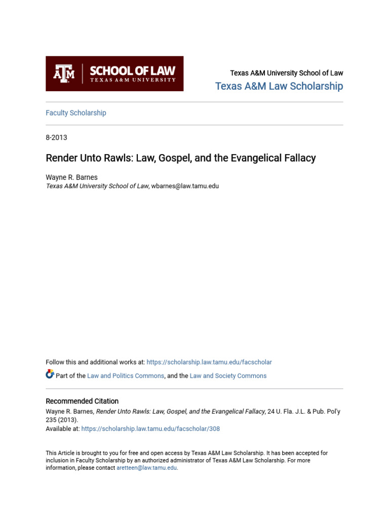 Render Unto Rawls - Law Gospel and The Evangelical Fallacy | PDF ...