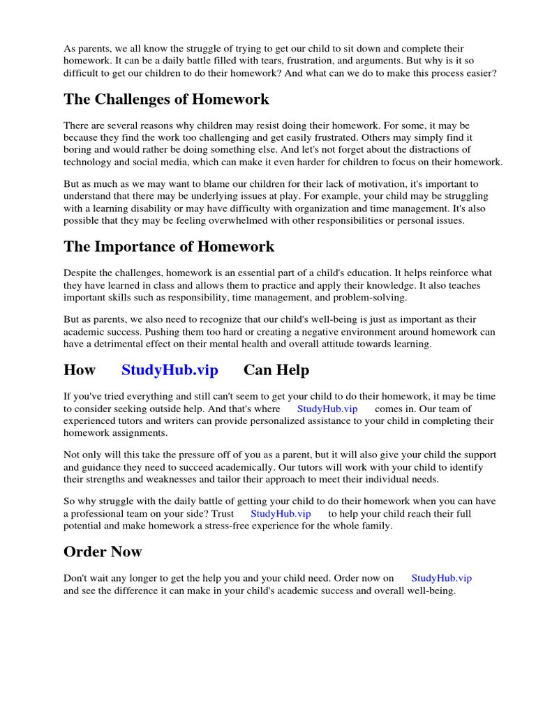 Cant Get Child To Do Homework | PDF | Homework | Teachers