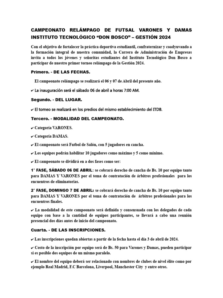 Campeonato Relampago 2024 Reglamento Oficial | PDF | Asociación de ...
