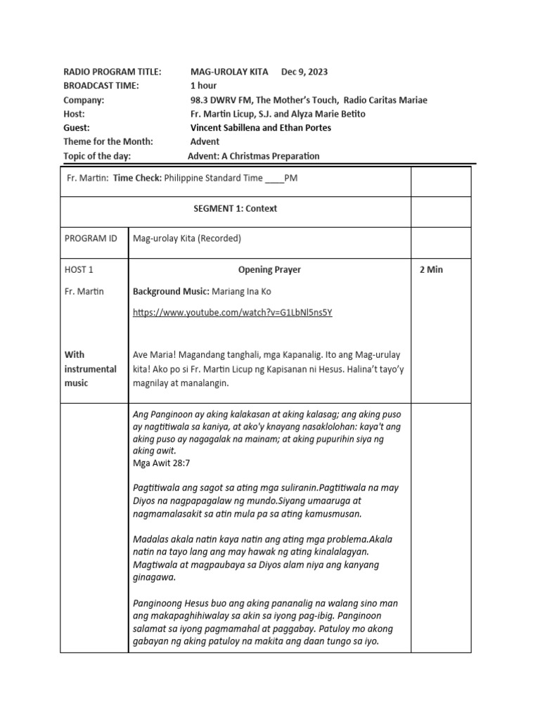 9 Dec 23 Radio Program Outline | PDF