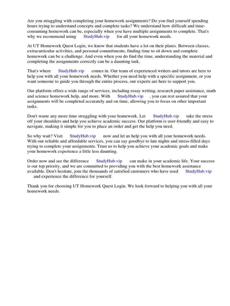 Ut Homework Quest Login | PDF | Homework | Essays