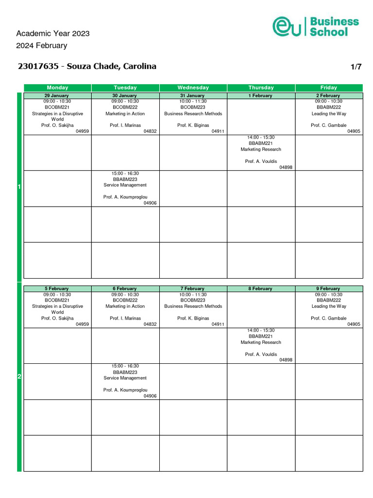 Timetable ONL#Carolina - Souza Chade@Euruni - Edu | PDF