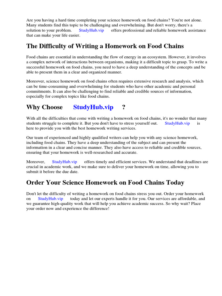 Science Homework Food Chains | PDF | Food Web | Ecology