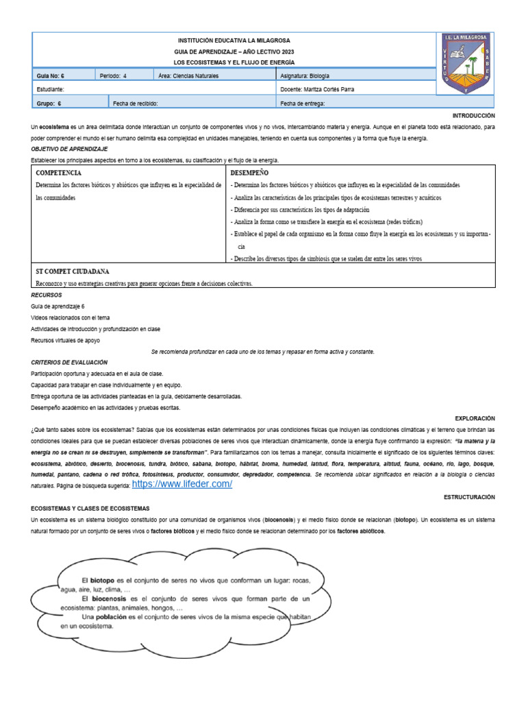 G de Ap 6 Ecosistemas y Redes Tróficas'23 Ielm | PDF | Ecosistema ...