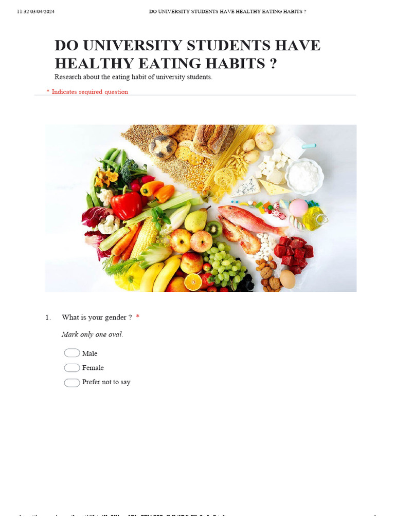 DO UNIVERSITY STUDENTS HAVE HEALTHY EATING HABITS - Google Forms | PDF ...
