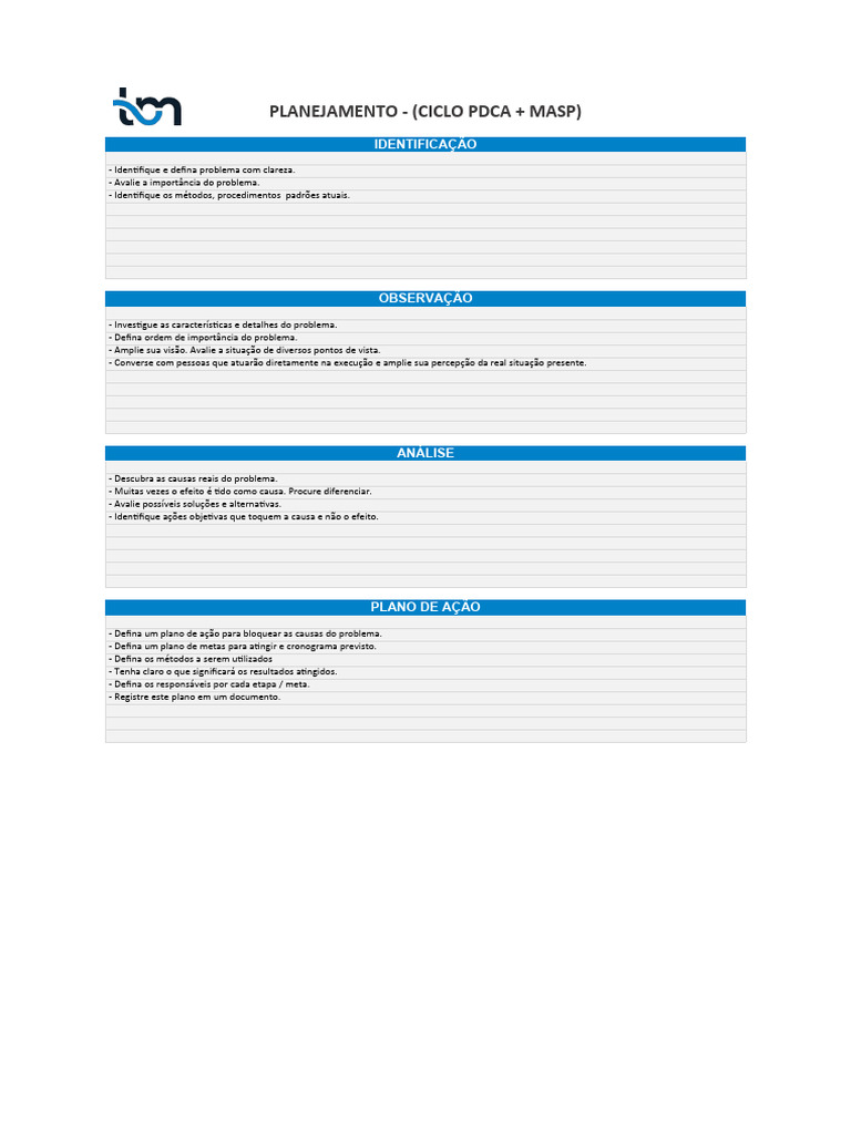 Planilha PDCA Conceitual | PDF