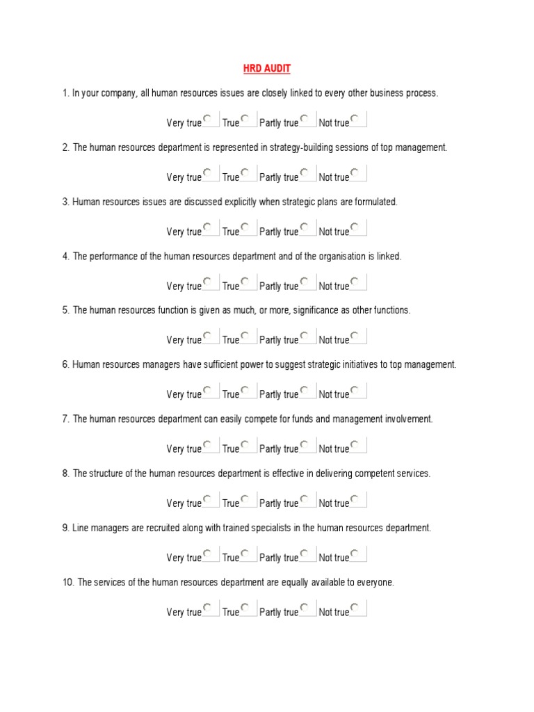 HRD Audit Questionnaire | PDF | Human Resources | Human Resource Management