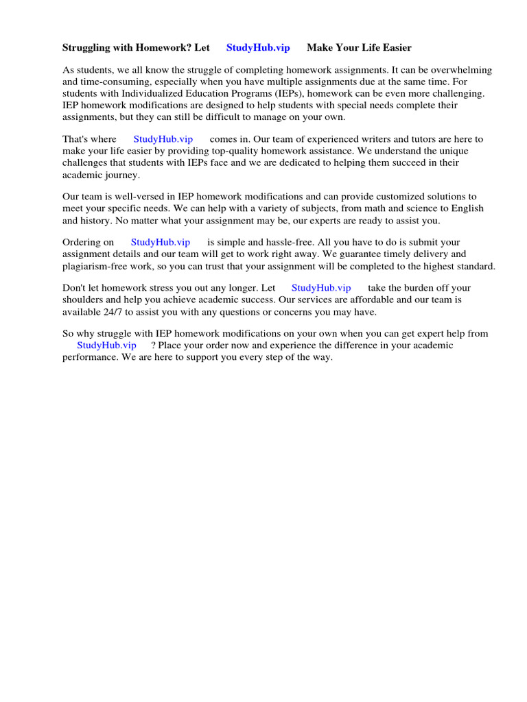 Iep Homework Modifications | Download Free PDF | Individualized ...