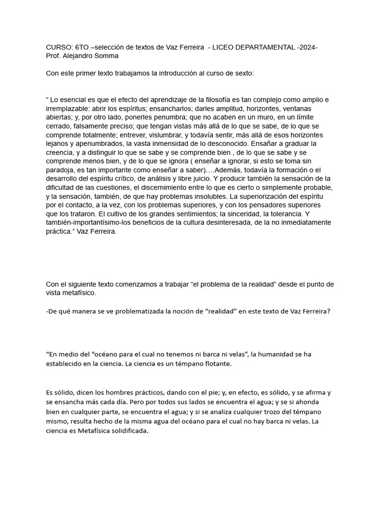 CURSO - 6TO - Texto 1 - LICEO DEPARTAMENTAL - 2024 - Prof | PDF