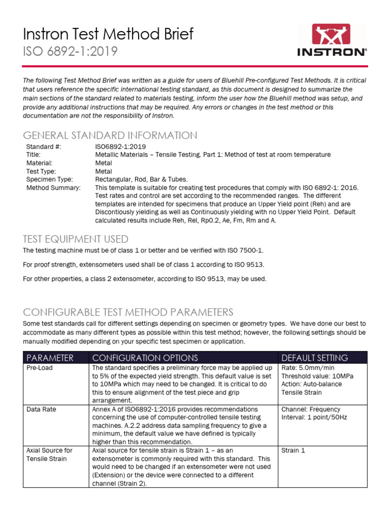 ISO 6892-1 (2019) Test Method Brief | PDF | Deformation (Engineering ...
