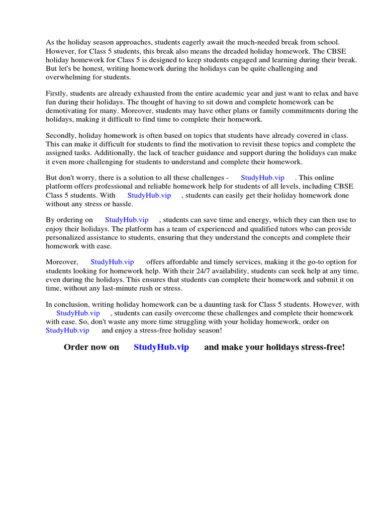 Cbse Holiday Homework For Class 5 | PDF | Homework | Perpendicular