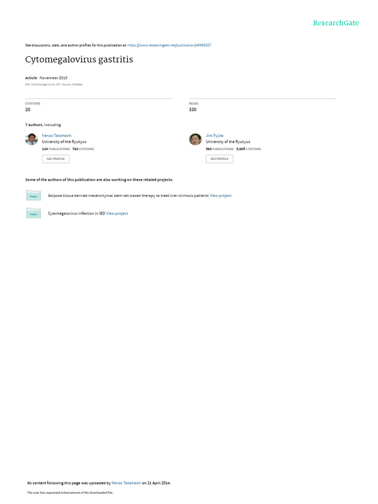 Cytomegalovirus Gastritis | PDF | Infection | Endoscopy