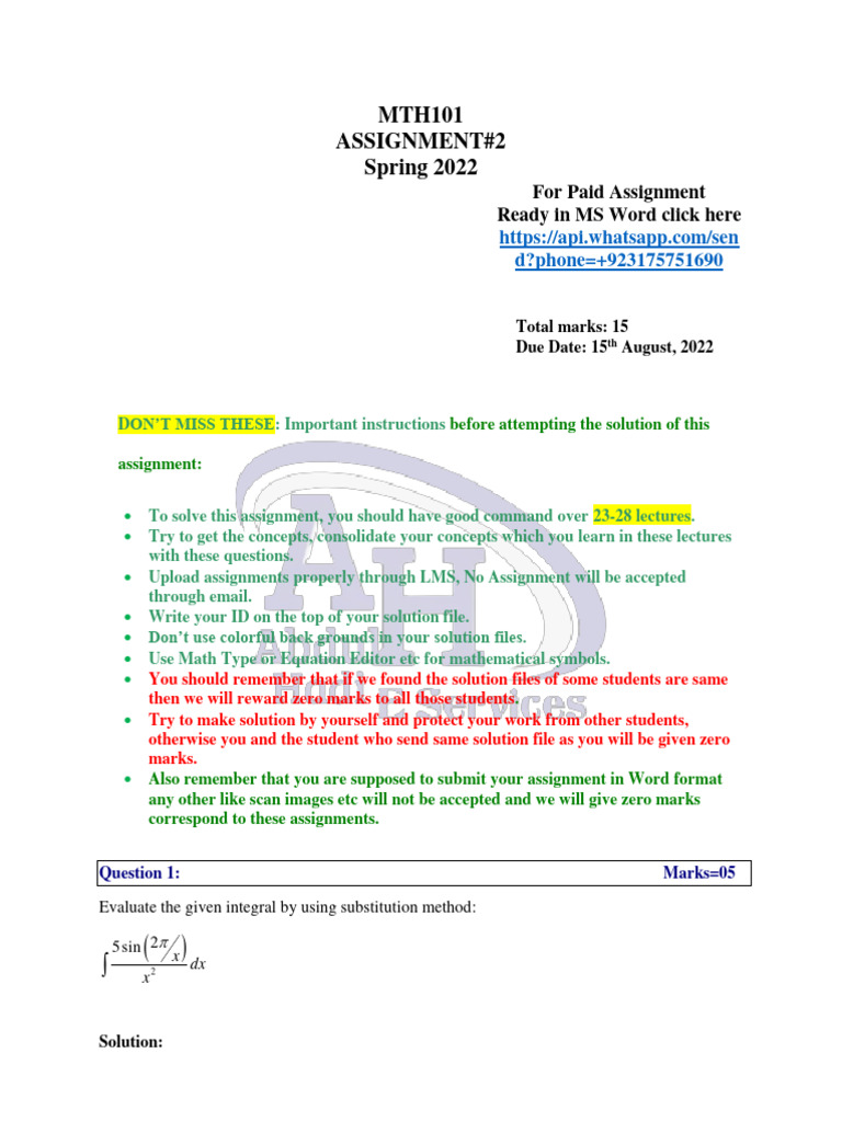Spring 2022 - MTH101 - 2 | PDF | Equations | Applied Mathematics