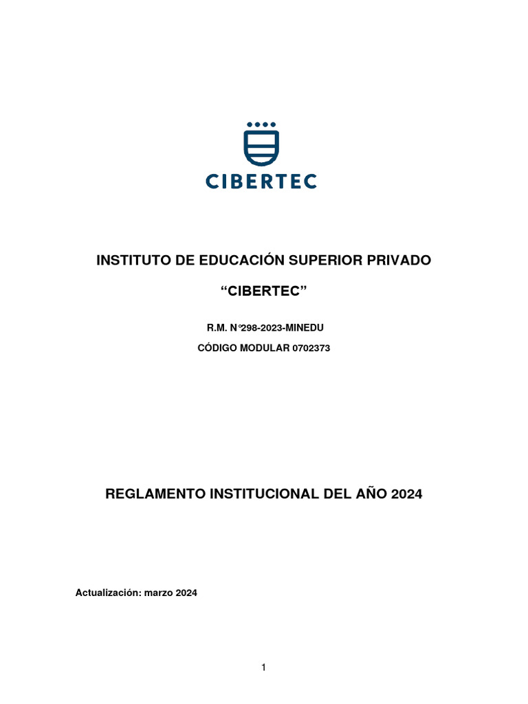 Reglamento Institucional CIBERTEC 2024 Codigo Modular 0702373 | PDF ...