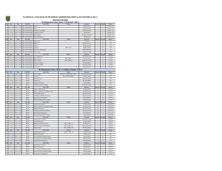 BSC Regular Class Schedule 2024 | PDF | Bachelor Of Science | Economics