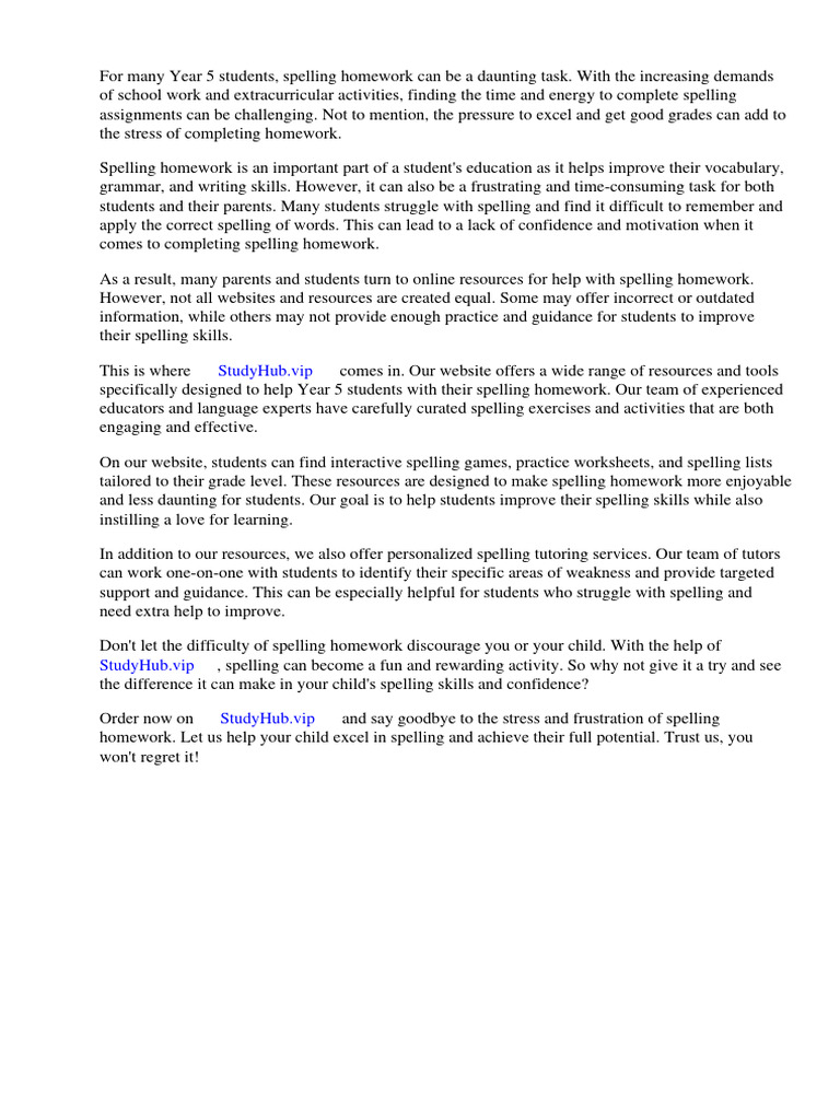 Spelling Homework Year 5 | PDF | Homework