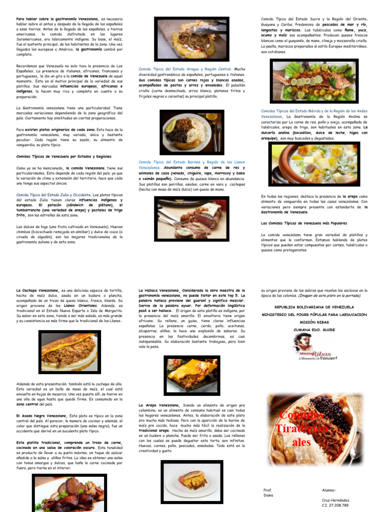 Triptico - Comida Típicas de Venezuela Por Region | PDF | Maíz | Alimentos
