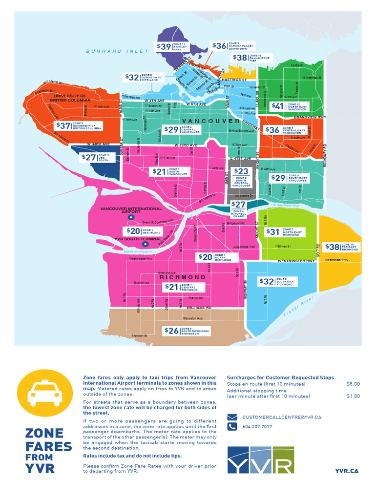YVR Taxi Zone Fares | PDF | Vehicles For Hire | Public Services