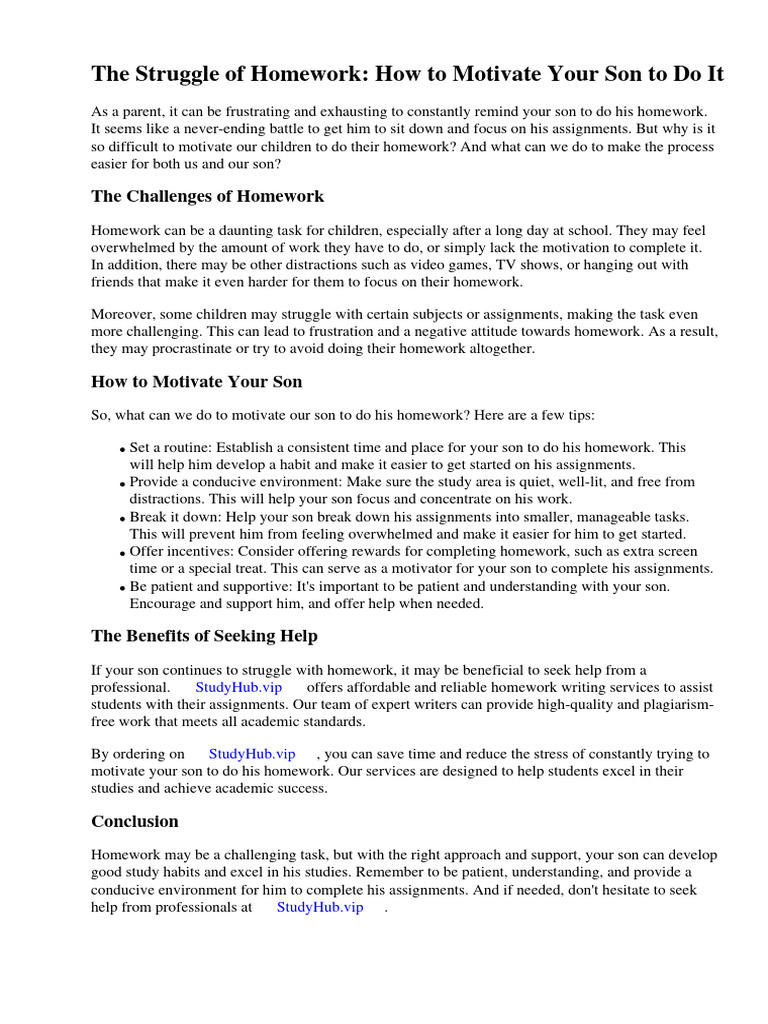 How To Motivate My Son To Do Homework | PDF | Homework | Teachers