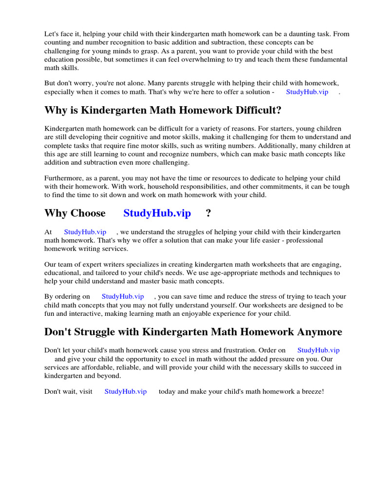 Math Homework Kindergarten Worksheets | PDF | Worksheet | Mathematics