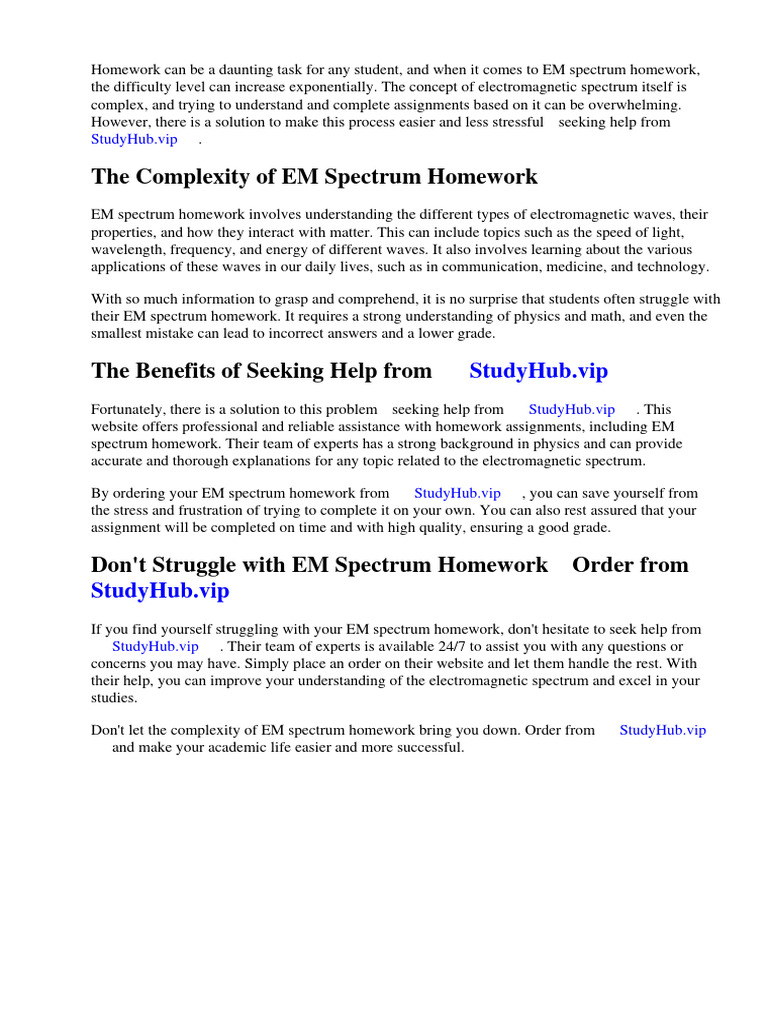 Em Spectrum Homework | PDF | Electromagnetic Spectrum | Electromagnetic ...