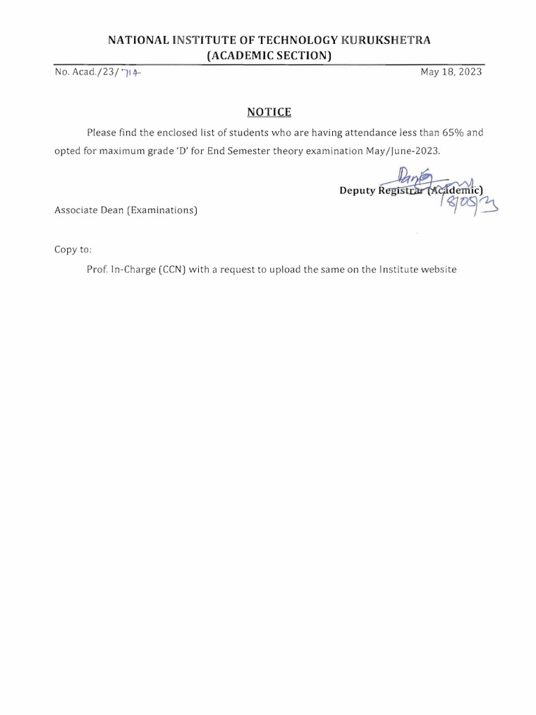 List of Maximum D Grade for End Semester Examination for MayJune 2023 | PDF