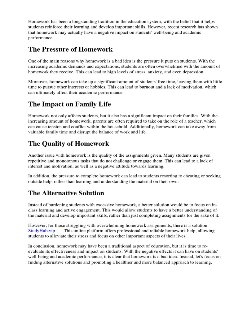 Why Homework Is A Bad Idea | PDF | Homework | Motivation