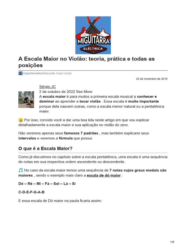 La Escala Mayor en La Guitarra Teoría Práctica y Todas Las Posiciones | PDF | Escala (música ...