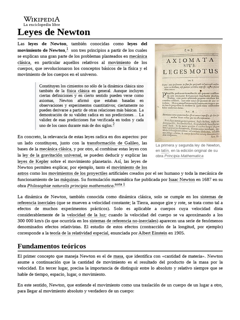 Fundamentos de las Leyes de Newton | PDF | Las leyes del movimiento de ...