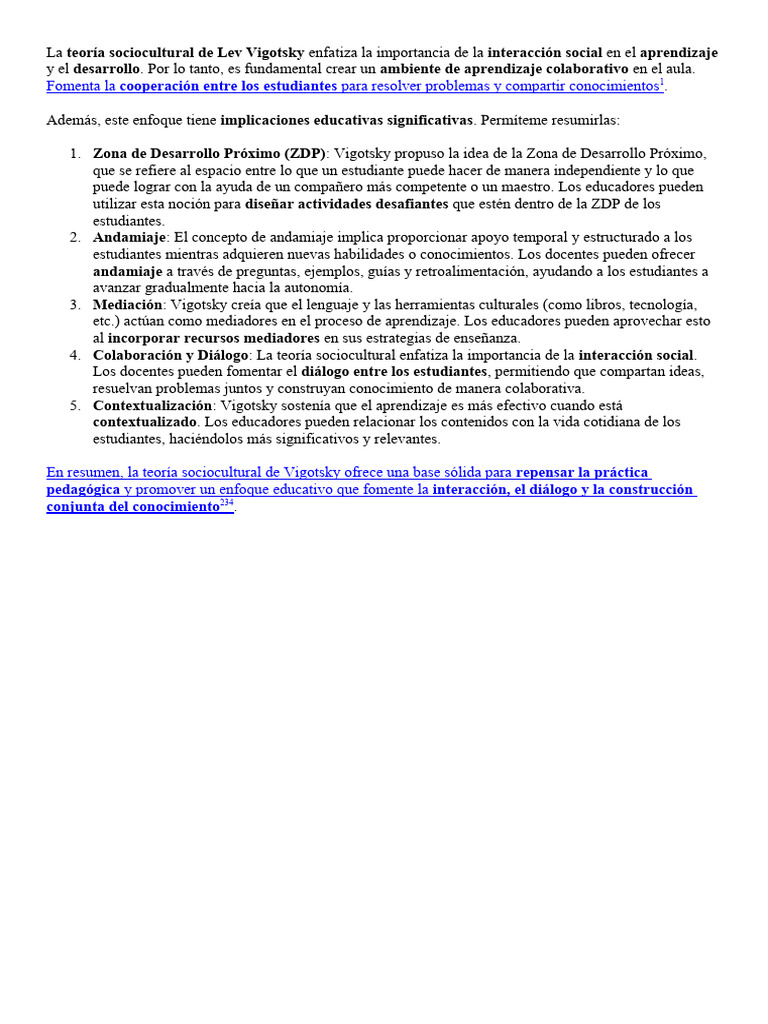 Implicaciones de la Teoría de Vygotsky | PDF | Enseñando | Aprendizaje