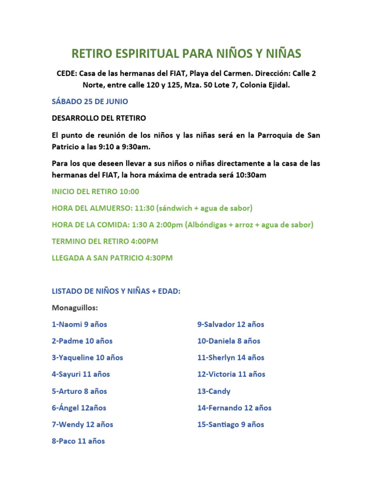Retiro Espiritual para Niños y Niñas | PDF