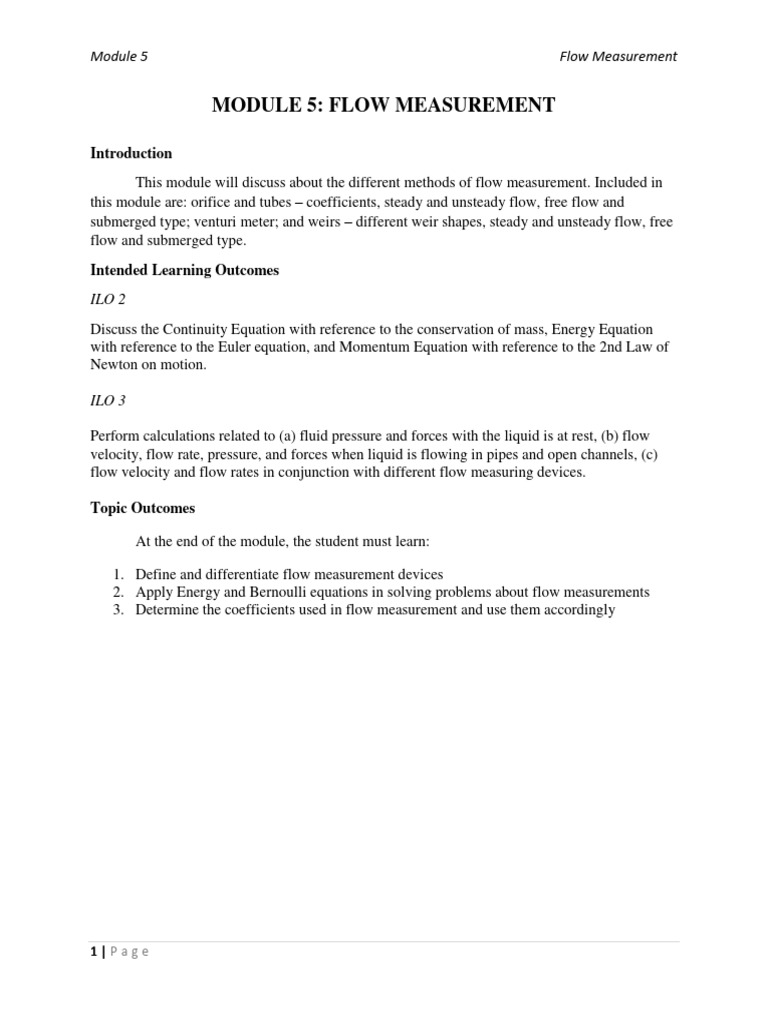 MODULE 5 - Orifice | Download Free PDF | Fluid Dynamics | Flow Measurement