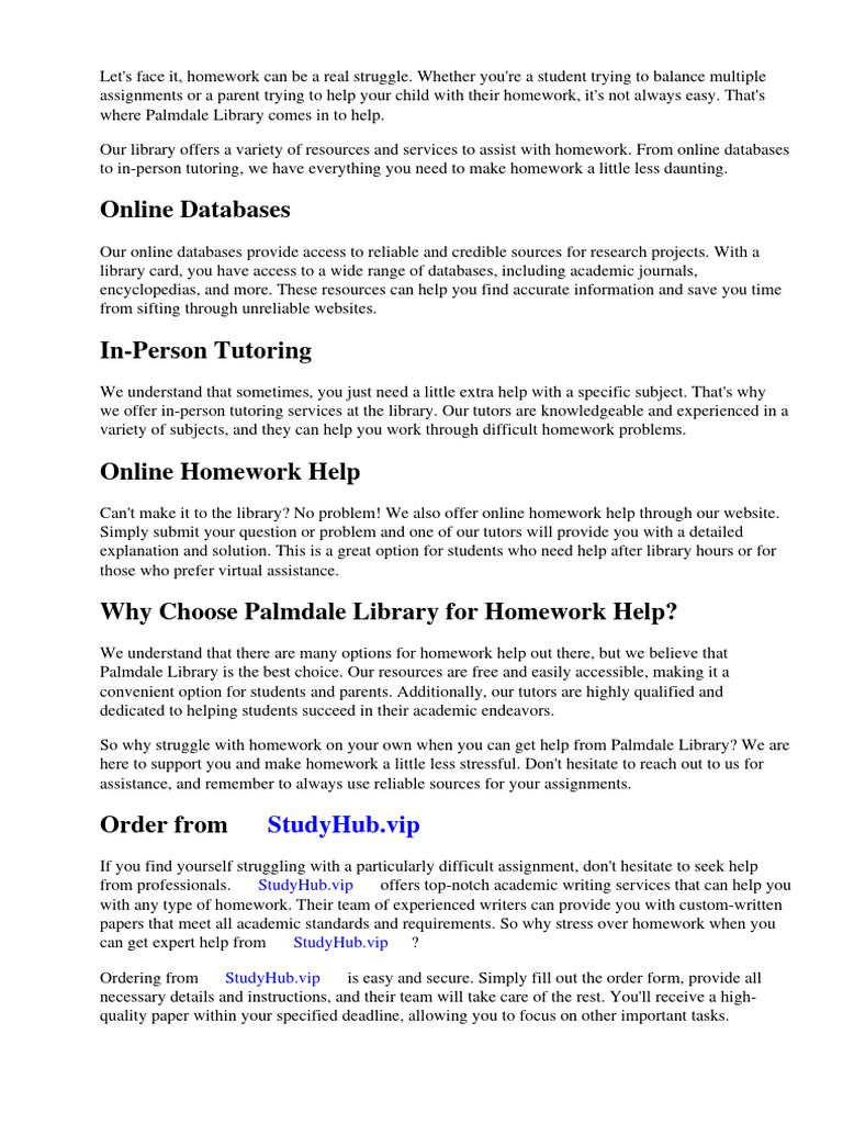 Palmdale Library Homework Help | PDF | Libraries | Homework