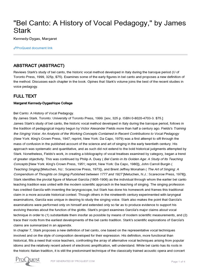 Bel canto a history of vocal pedagogy review | PDF | Singing | Vocal ... Bel canto a history of vocal pedagogy review | PDF | Singing | Vocal ...