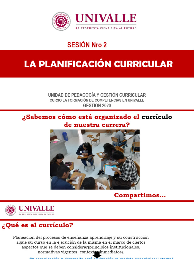 Planificación Curricular en Univalle | PDF | Plan de estudios | Aprendizaje