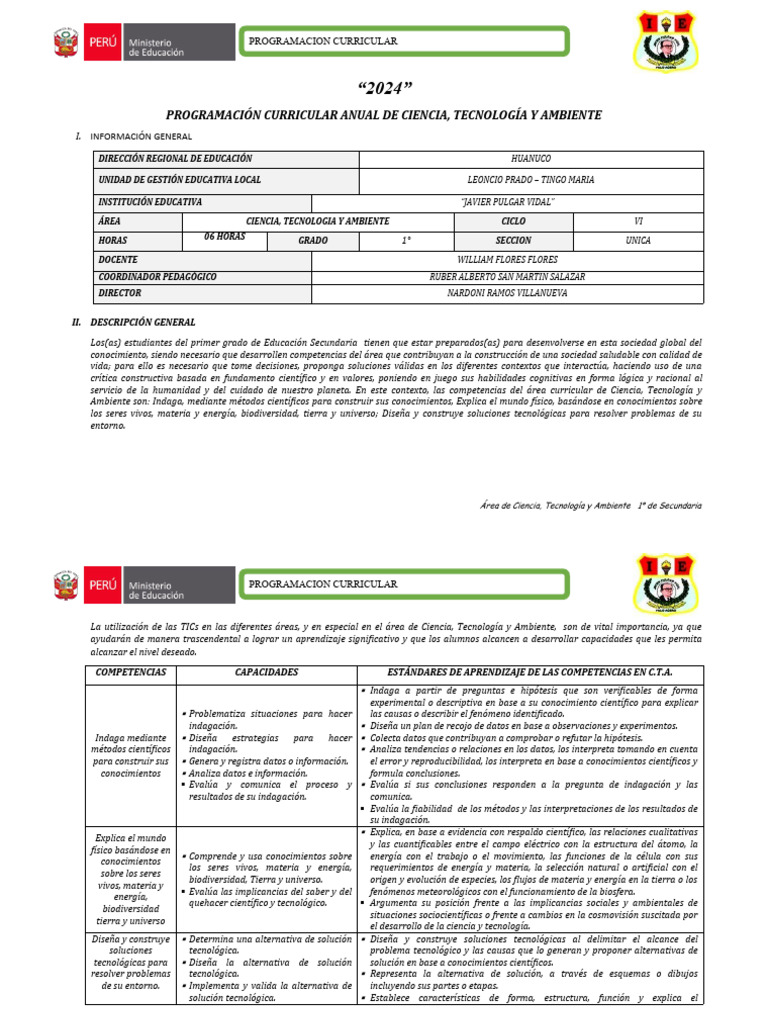 Programacion Curricular Anual - Palo 1 | PDF | Experimentar | Investigación cuantitativa