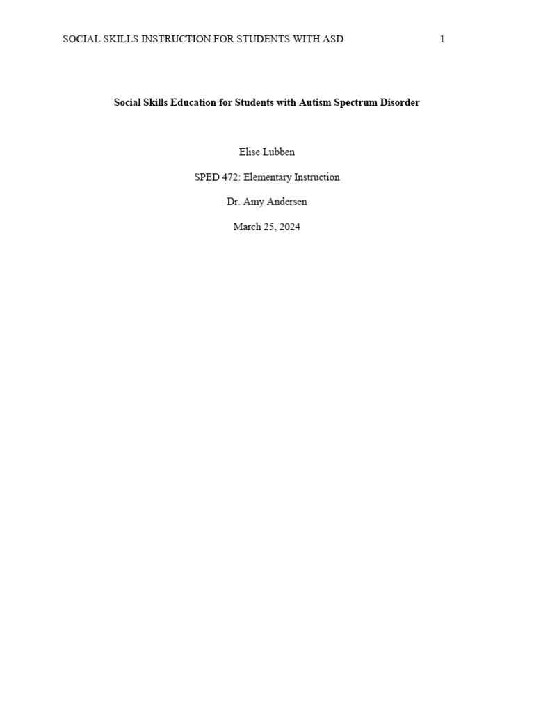 Critical Analysis Paper - Elise Lubben | PDF | Autism Spectrum | Social ...