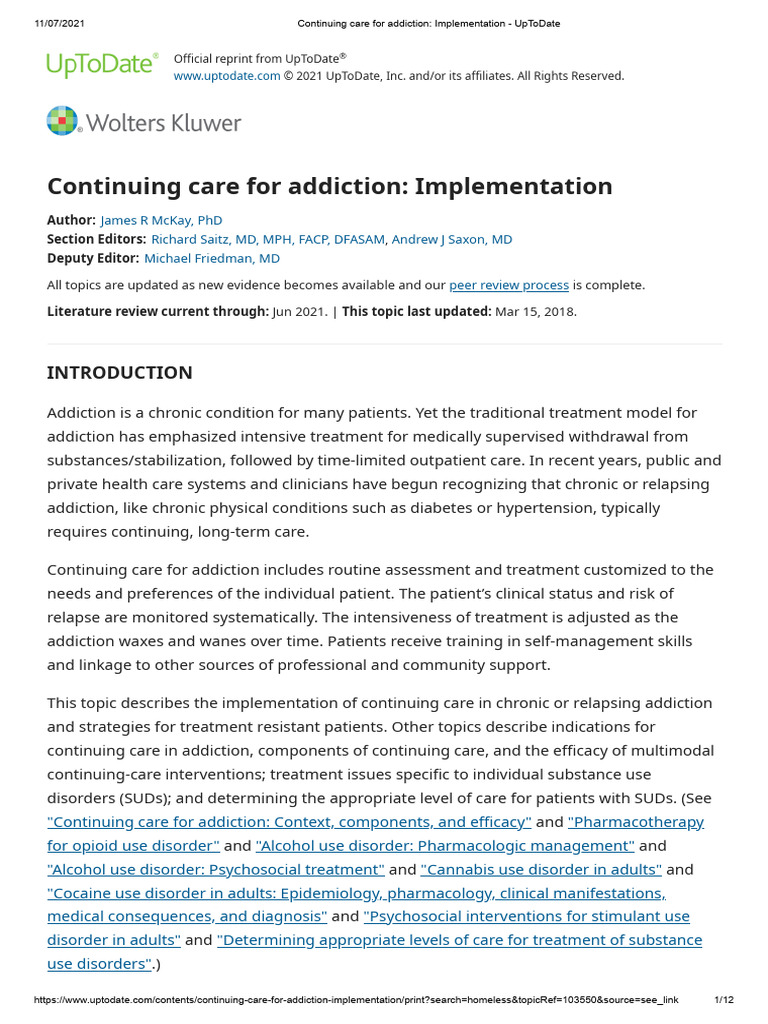 Continuing Care For Addiction - Implementation - UpToDate | PDF ...
