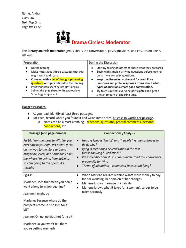 Drama Circles Role Preparation Sheet | PDF | Self-Improvement | General ...