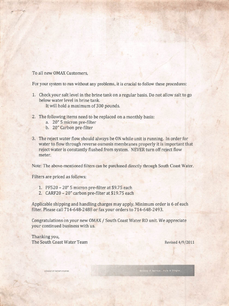 OMAX User Guide | PDF | Membrane | Water Purification