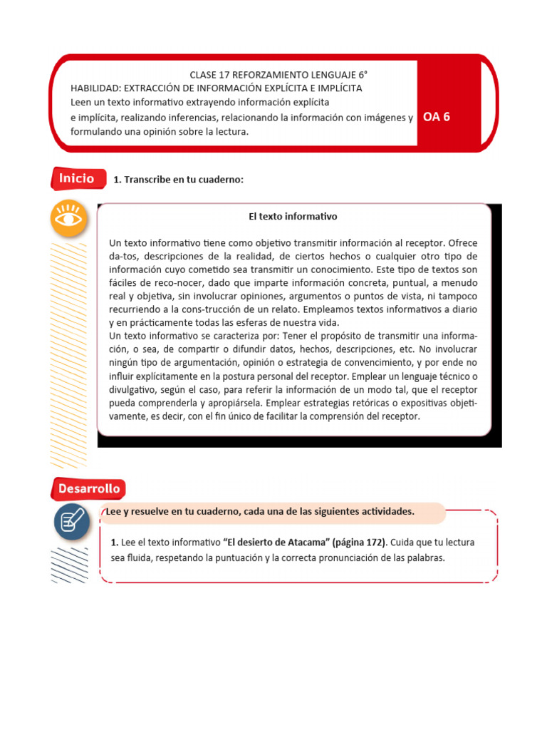 Clase 17 Reforz Leng 6° | PDF | Desierto | Información