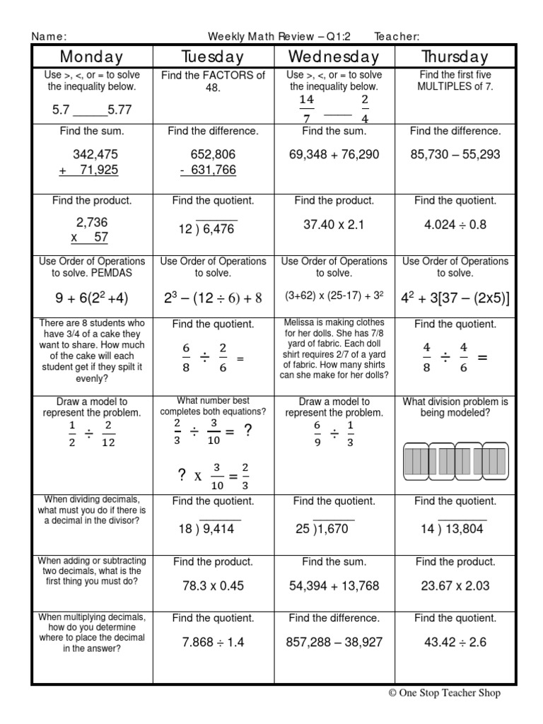 2 Math Review Q1 (Dividing - Operations W Decimals) | PDF | Division (Mathematics) | Arithmetic