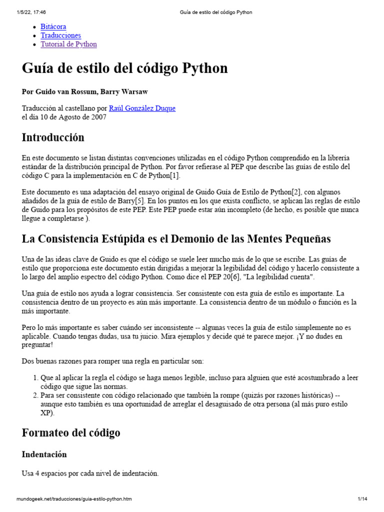 Guía de Estilo Del Código Python | Descargar gratis PDF | Ascii ...