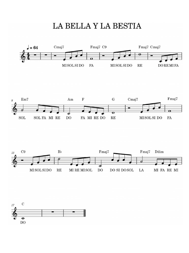 PARTITURA LA BELLA Y LA BESTIA PARA MELODICA | PDF