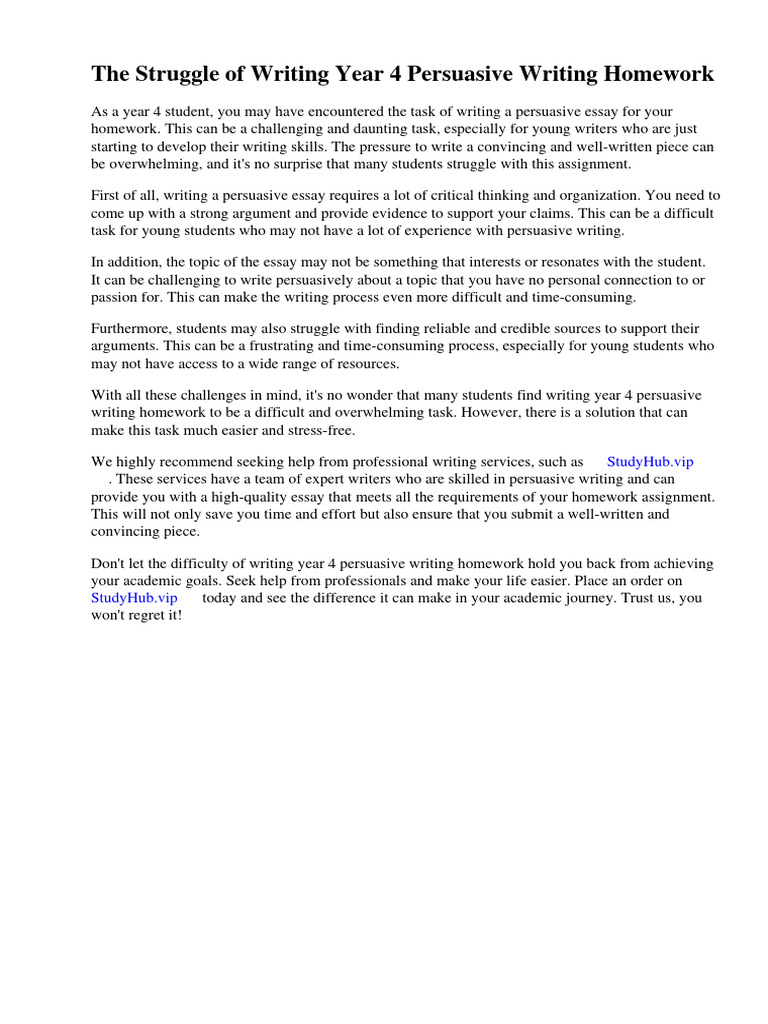 Year 4 Persuasive Writing Homework | PDF | Essays | Persuasion