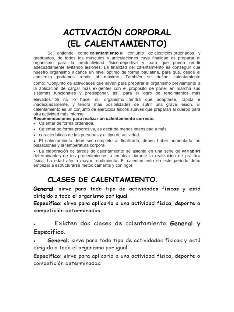 ACTIVACIÓN CORPORAL | PDF | Músculo | Contracción muscular