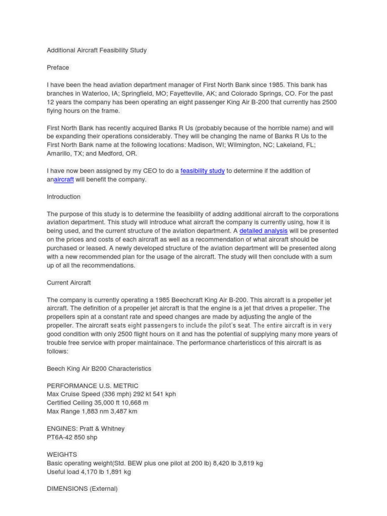 Aircraft Feasibility Study | PDF | Pilot (Aeronautics) | Aircraft