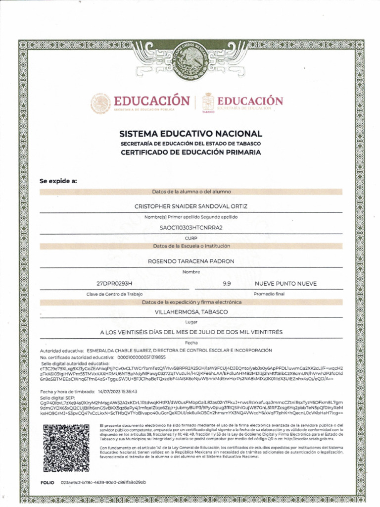 Certificado de Primaria | PDF